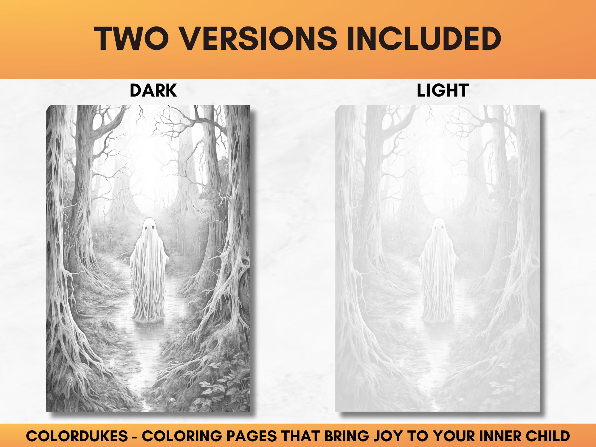 25 Spooky Forest Coloring Pages in Grayscale, Halloween Coloring Book ...