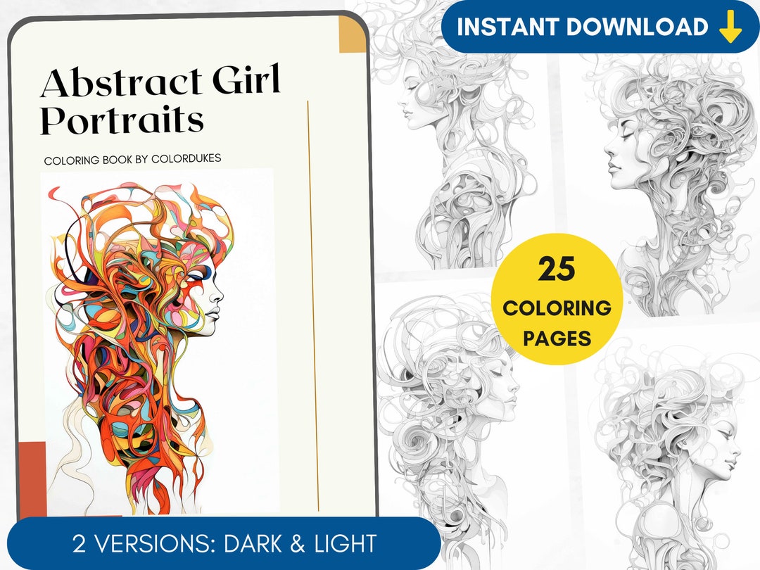 25 Abstract Coloring Pages Woman Portraits Grayscale Adult Coloring ...