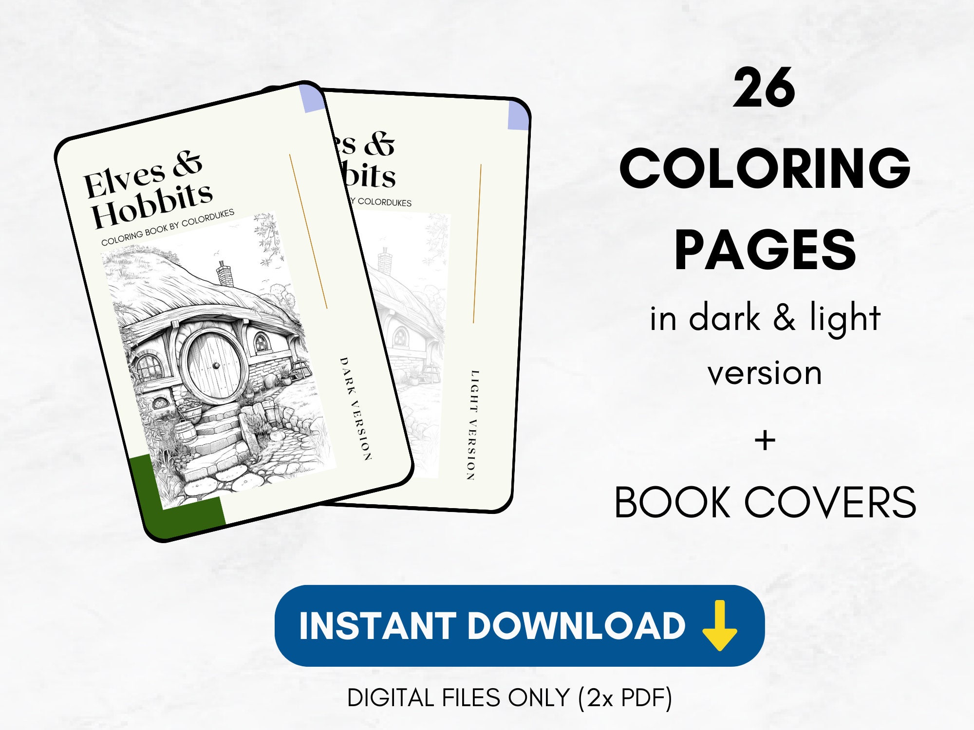 26 Coloring Pages, Elves and Hobbits, Grayscale Adult Coloring Book ...
