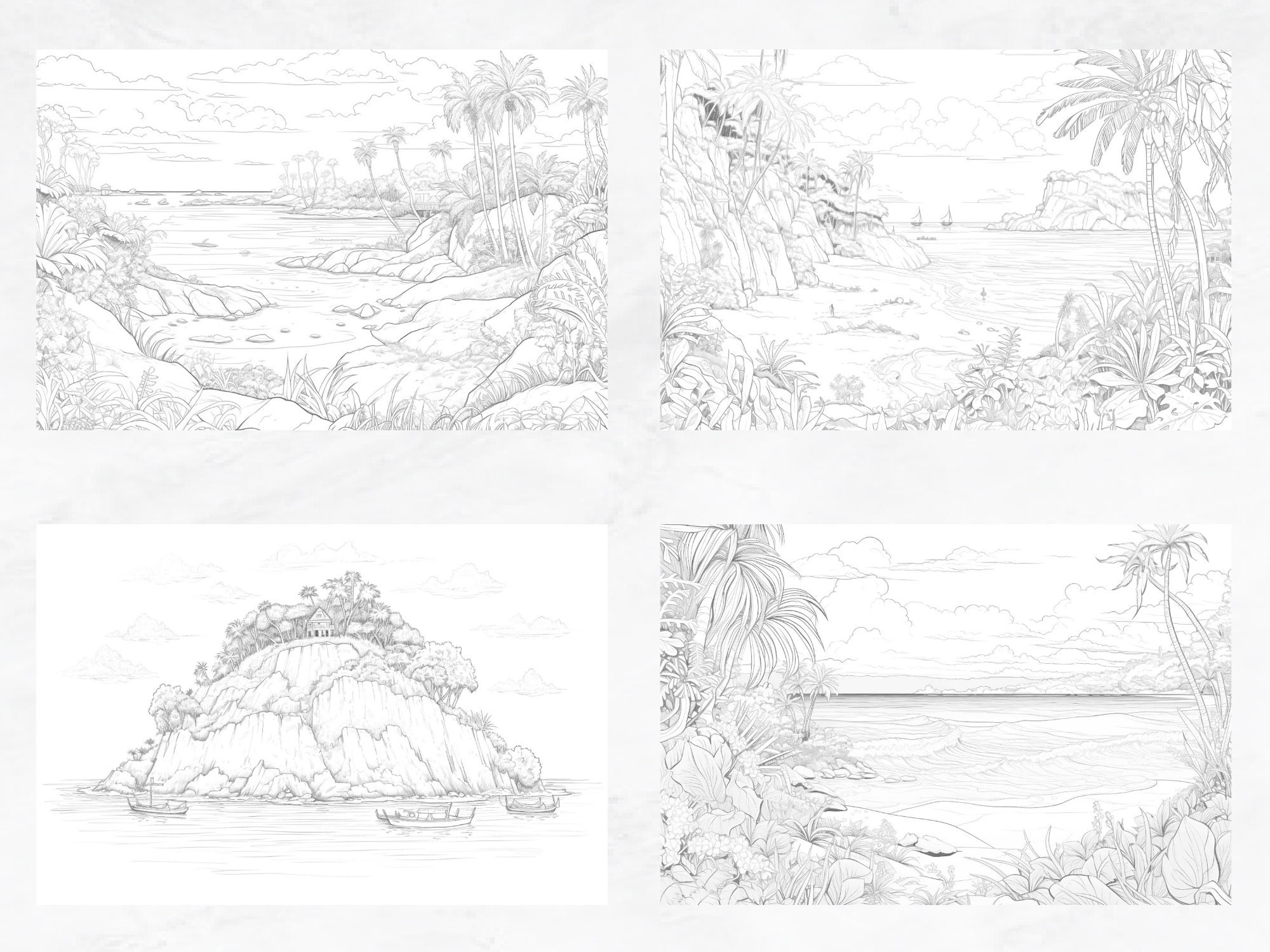 26 Coloring Pages, Treasure Islands, Grayscale Adult Coloring Book ...