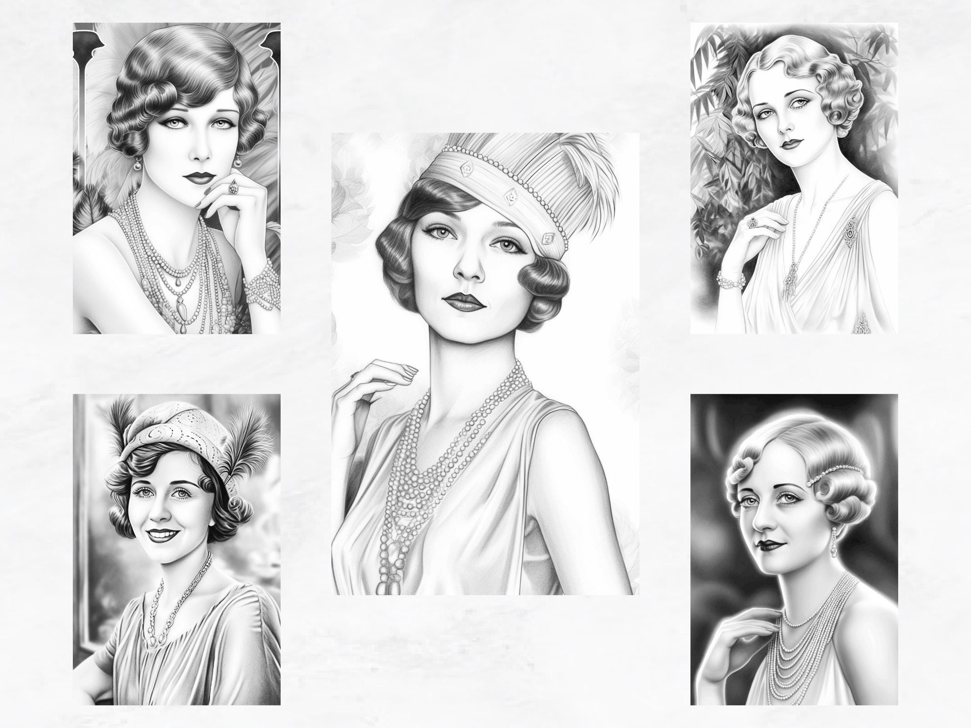 26 Coloring Pages, Party With the Great Gatsby Grayscale Adult Coloring ...