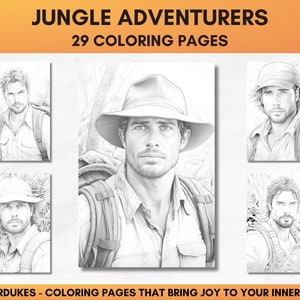 29 Grayscale Coloring Pages for Adults, Jungle Adventurers Coloring ...