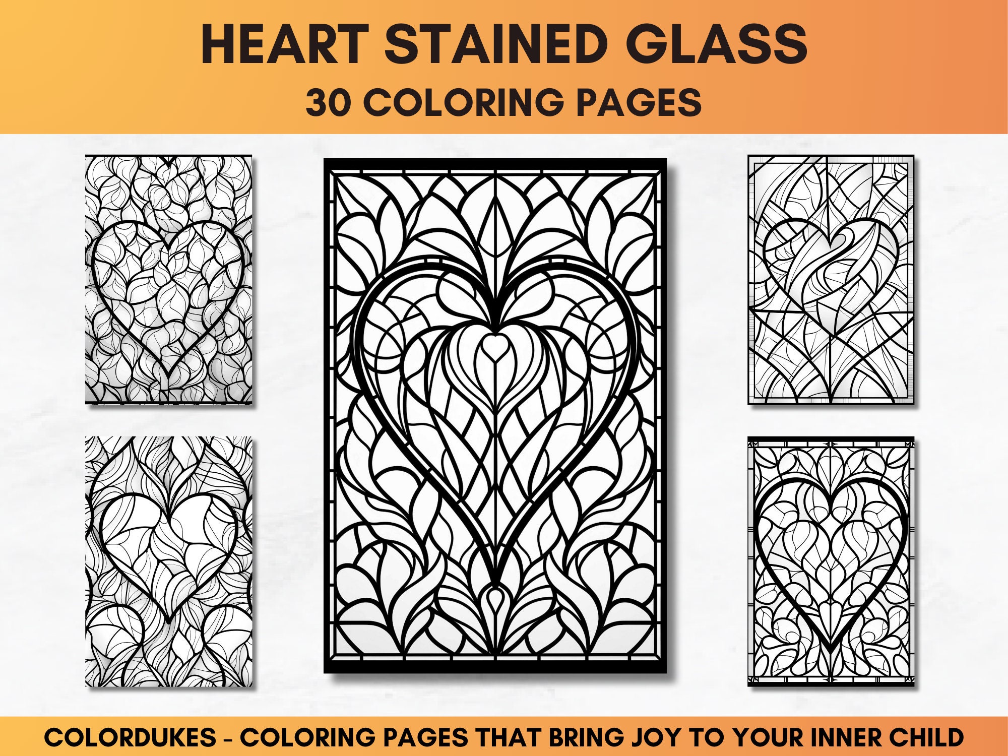 Stained Glass Hearts Coloring Pages, Valentines Day Adult Coloring Book ...