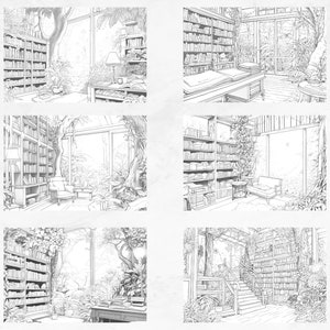 25 Coloring Pages, Jungle Libraries Grayscale Adult Coloring Book, Gift ...