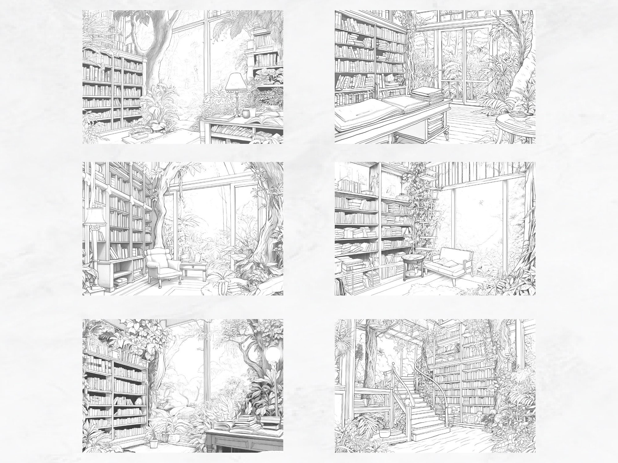25 Coloring Pages, Jungle Libraries Grayscale Adult Coloring Book, Gift ...