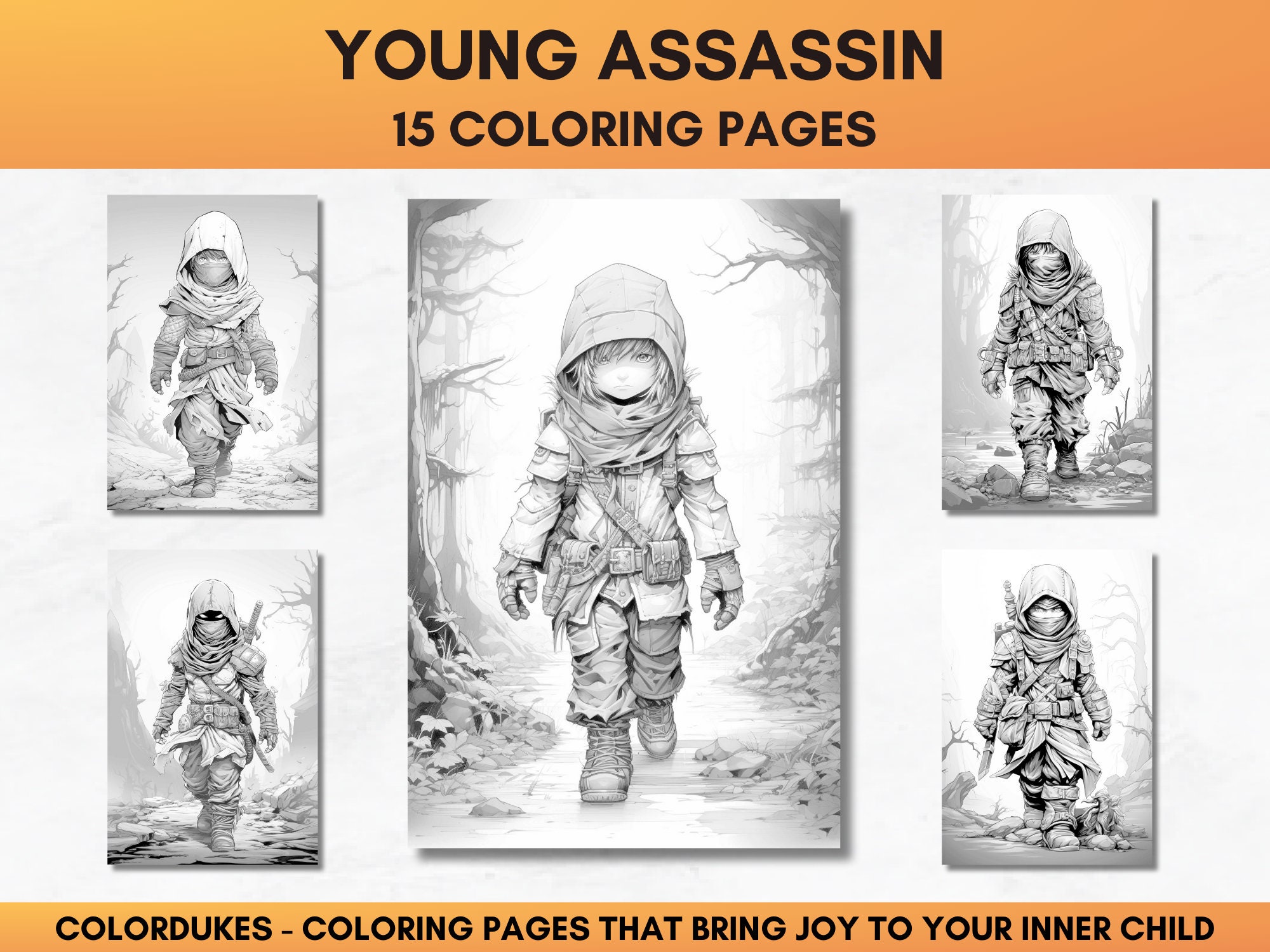 15 Assassin Coloring Pages in Grayscale Ninja Coloring Book - Etsy
