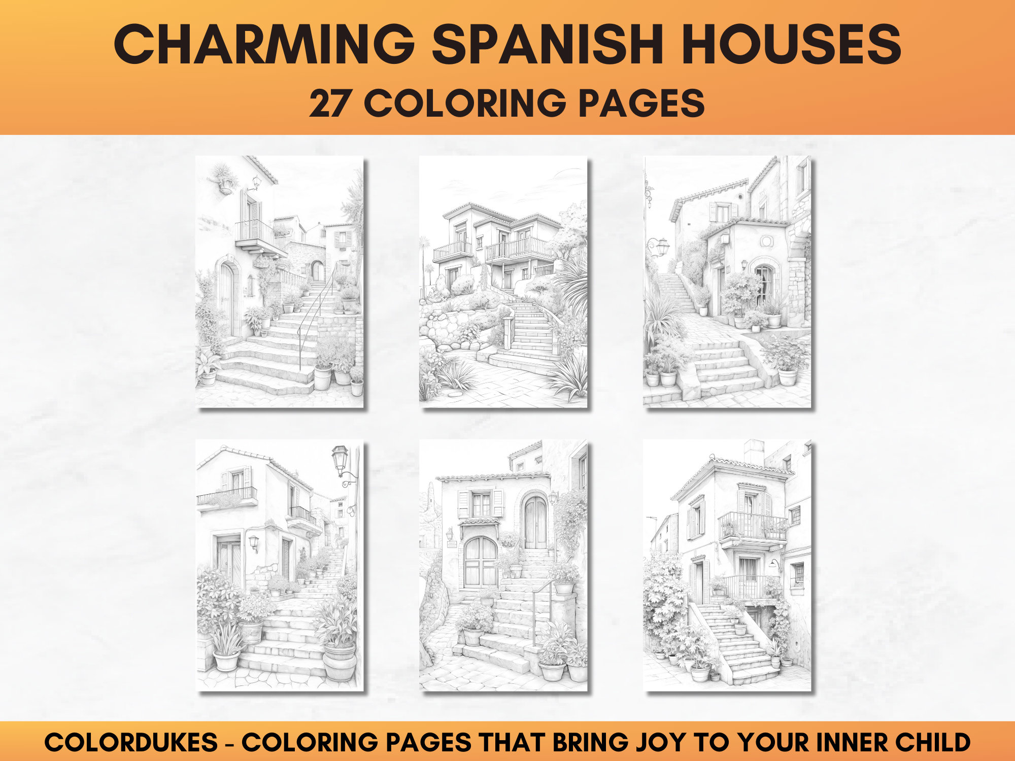 27 Spanish Houses Coloring Pages, Italian Village Grayscale Adult ...