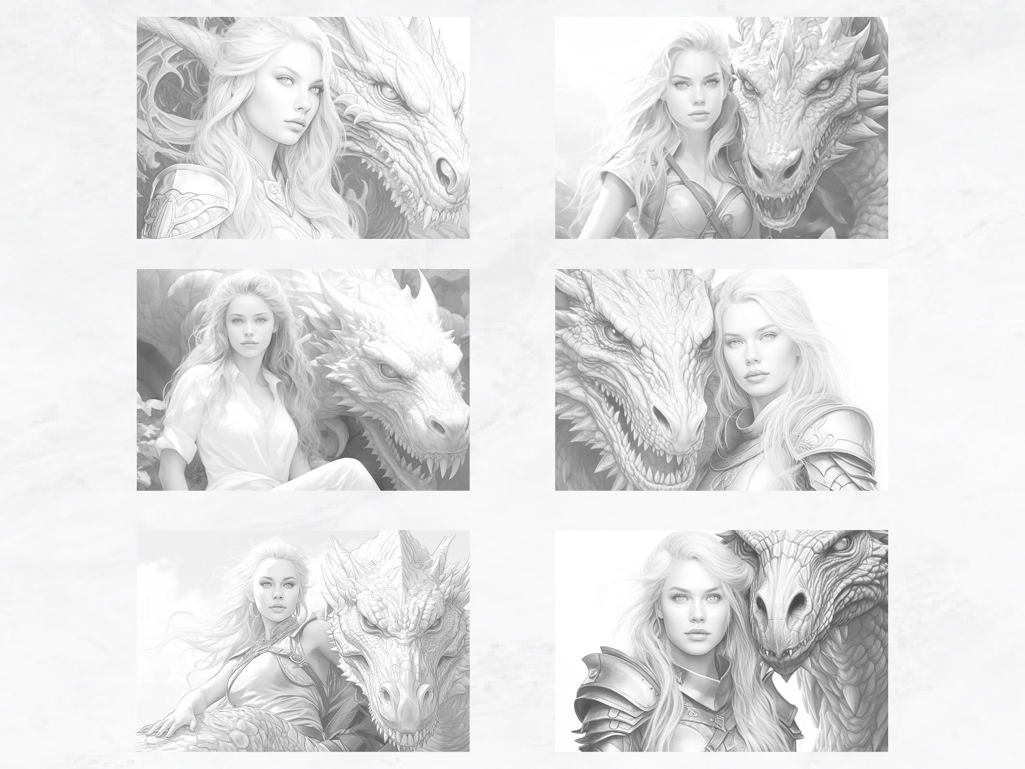 31 Dragon Rider Coloring Pages Grayscale Adult Coloring Book, Fantasy ...