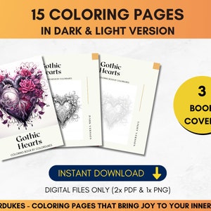 Gothic Hearts Coloring Pages, Valentines Day Adult Coloring Book, Love ...