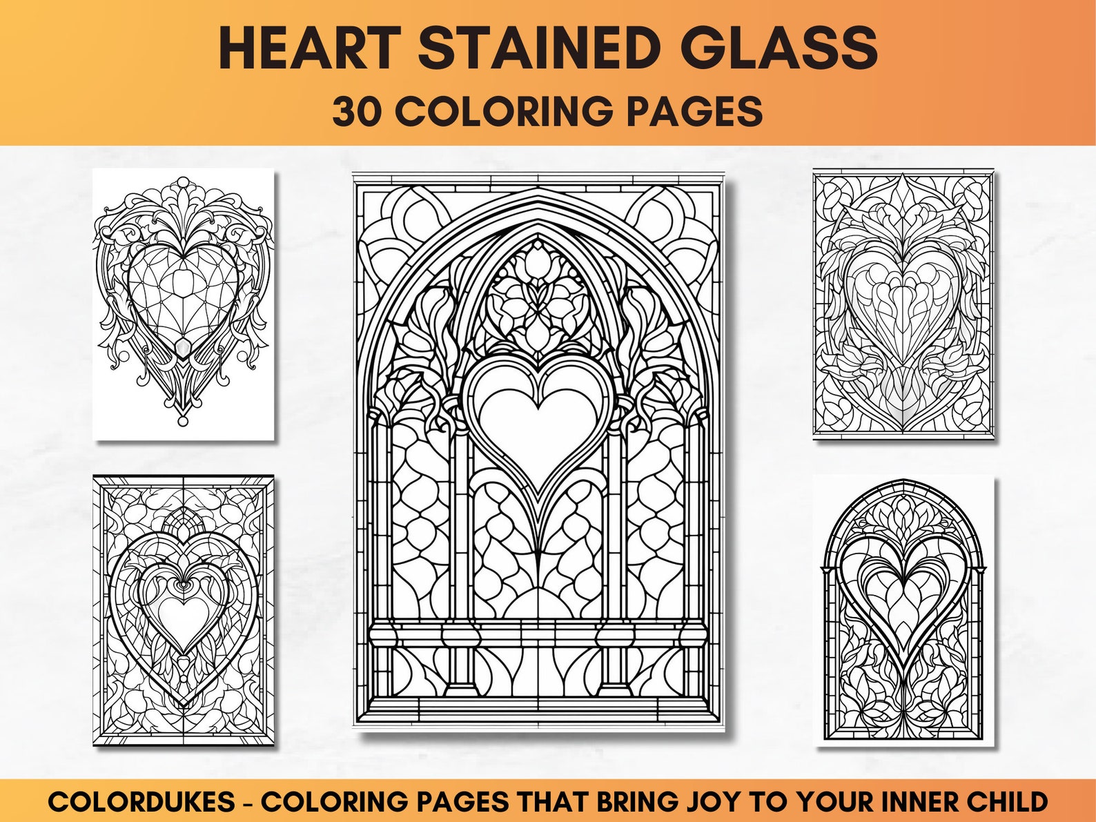 Stained Glass Hearts Coloring Pages, Valentines Day Adult Coloring Book ...