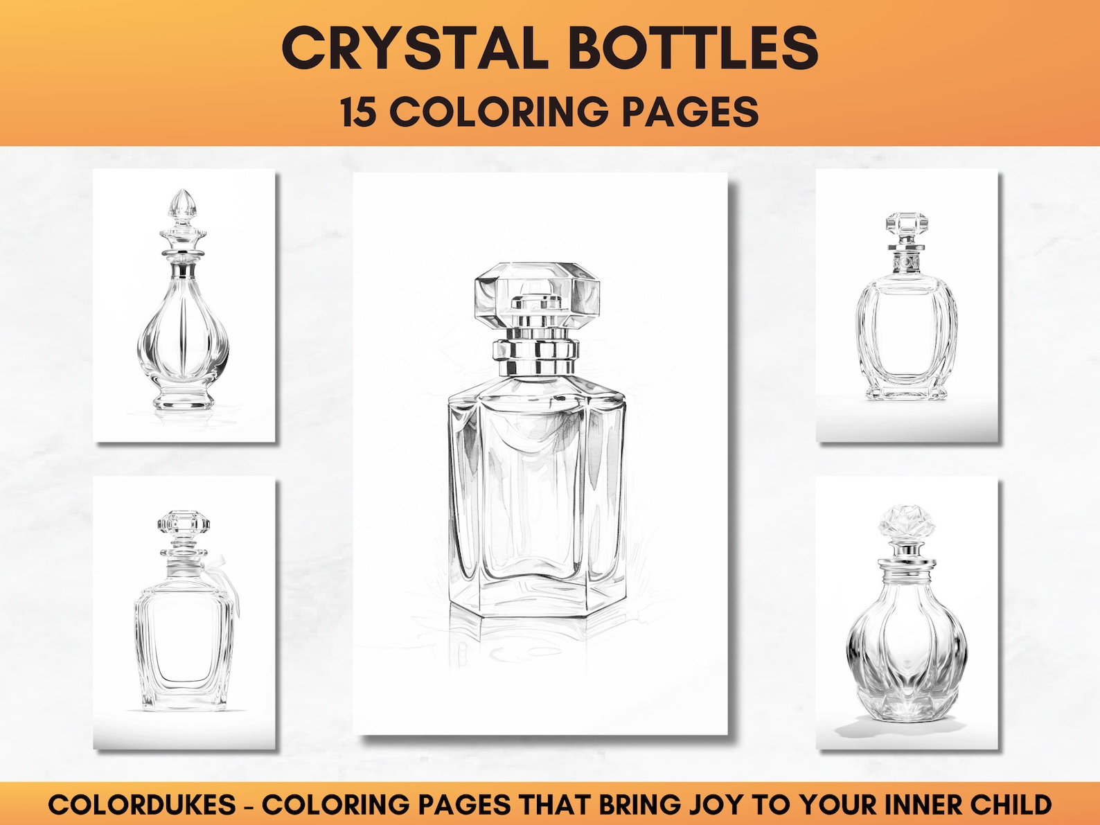 15 Crystal Bottles Coloring Pages, Potions Coloring Book for Adults ...