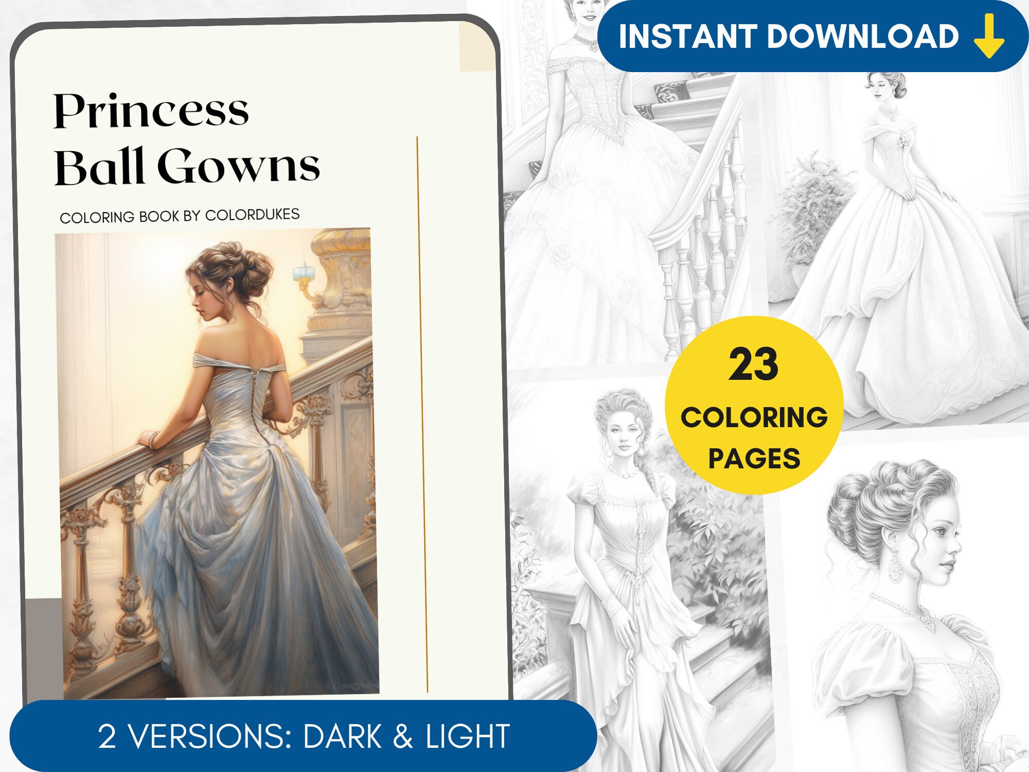 23 Southern Belle Coloring Pages, Princess Dresses Grayscale Adult ...
