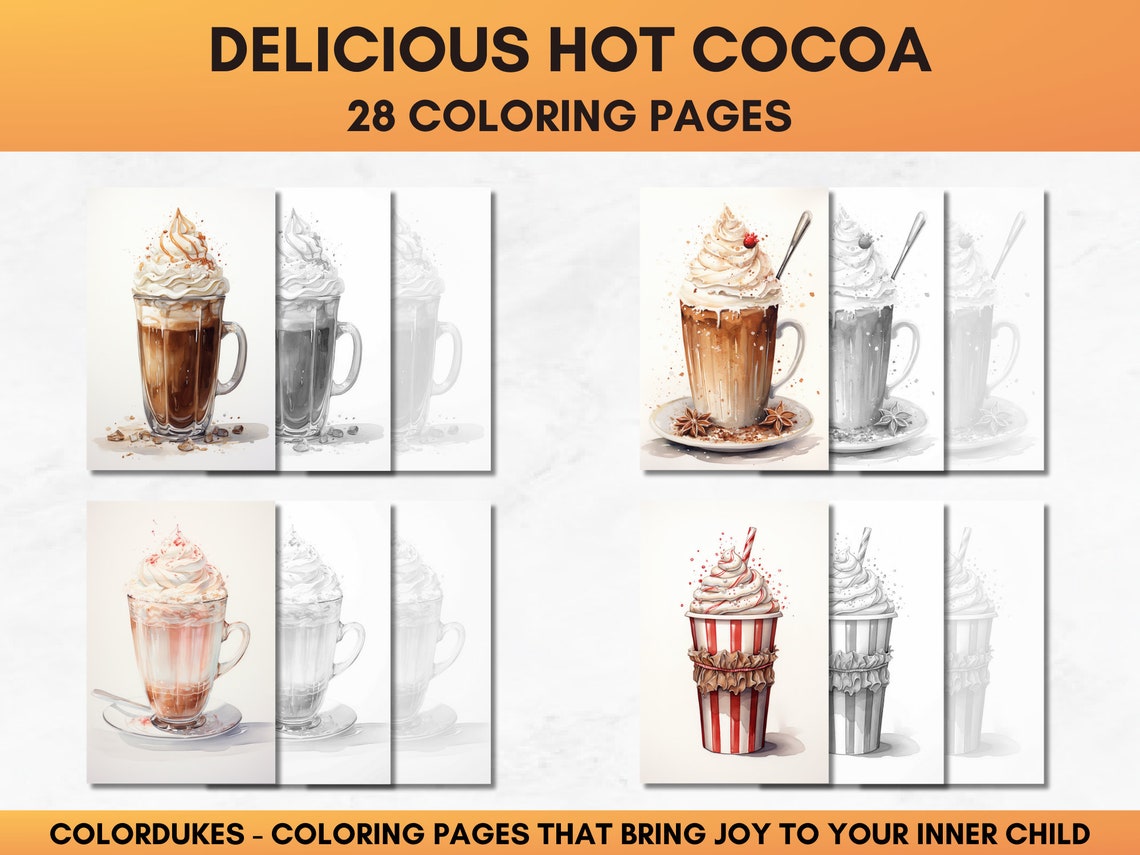 Hot Cocoa Coloring Pages Watercolor Coloring Book in - Etsy