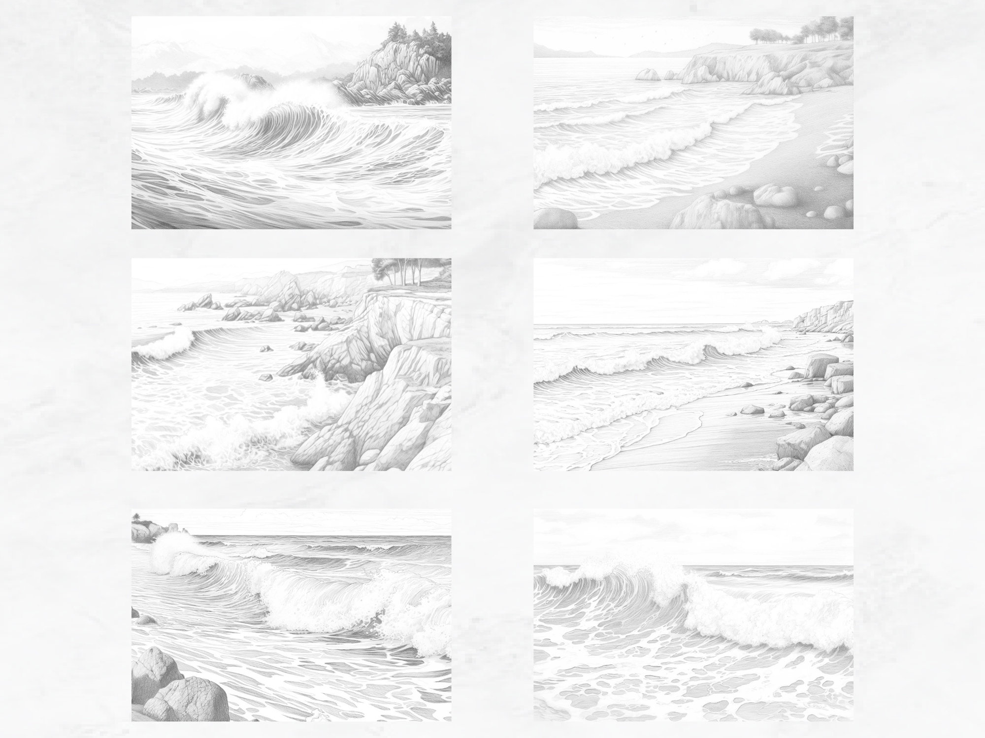 25 Coloring Pages, Sea Waves Grayscale Adult Coloring Book, Advanced ...