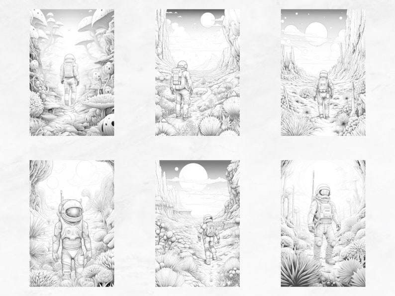 21 Coloring Pages Astronaut on Alien Planet Grayscale Coloring Book for ...