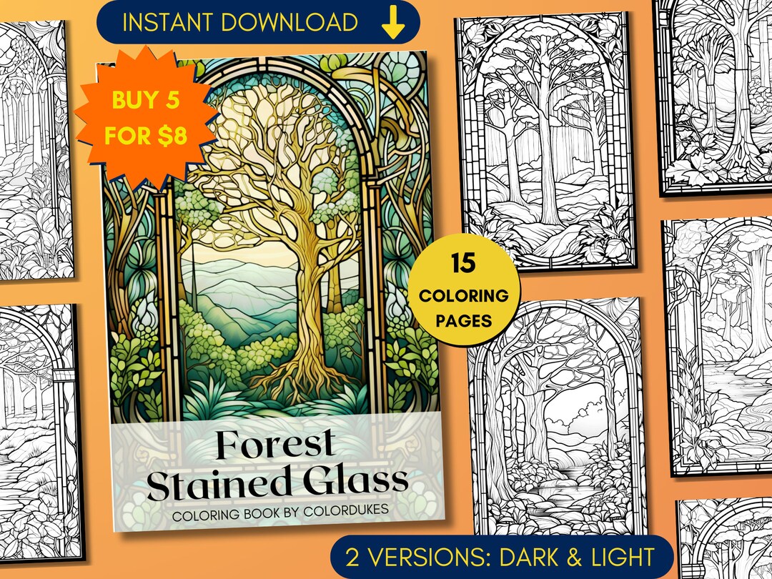 15 Forest Coloring Pages Stained Glass, Not Grayscale Coloring Book for ...