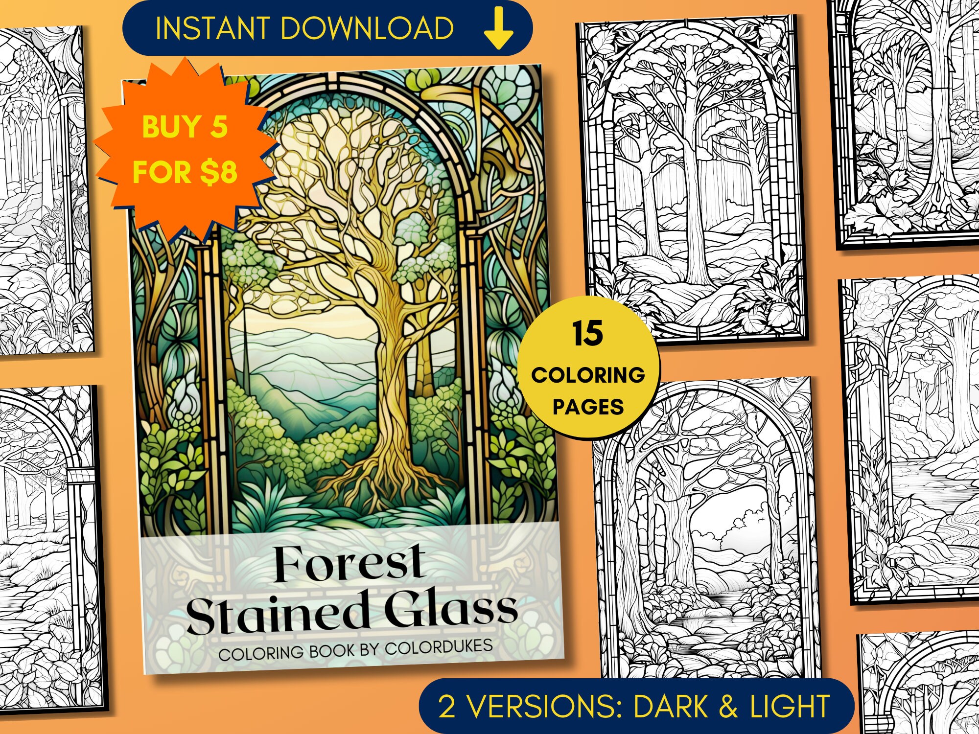 15 Forest Coloring Pages Stained Glass, Not Grayscale Coloring Book for ...