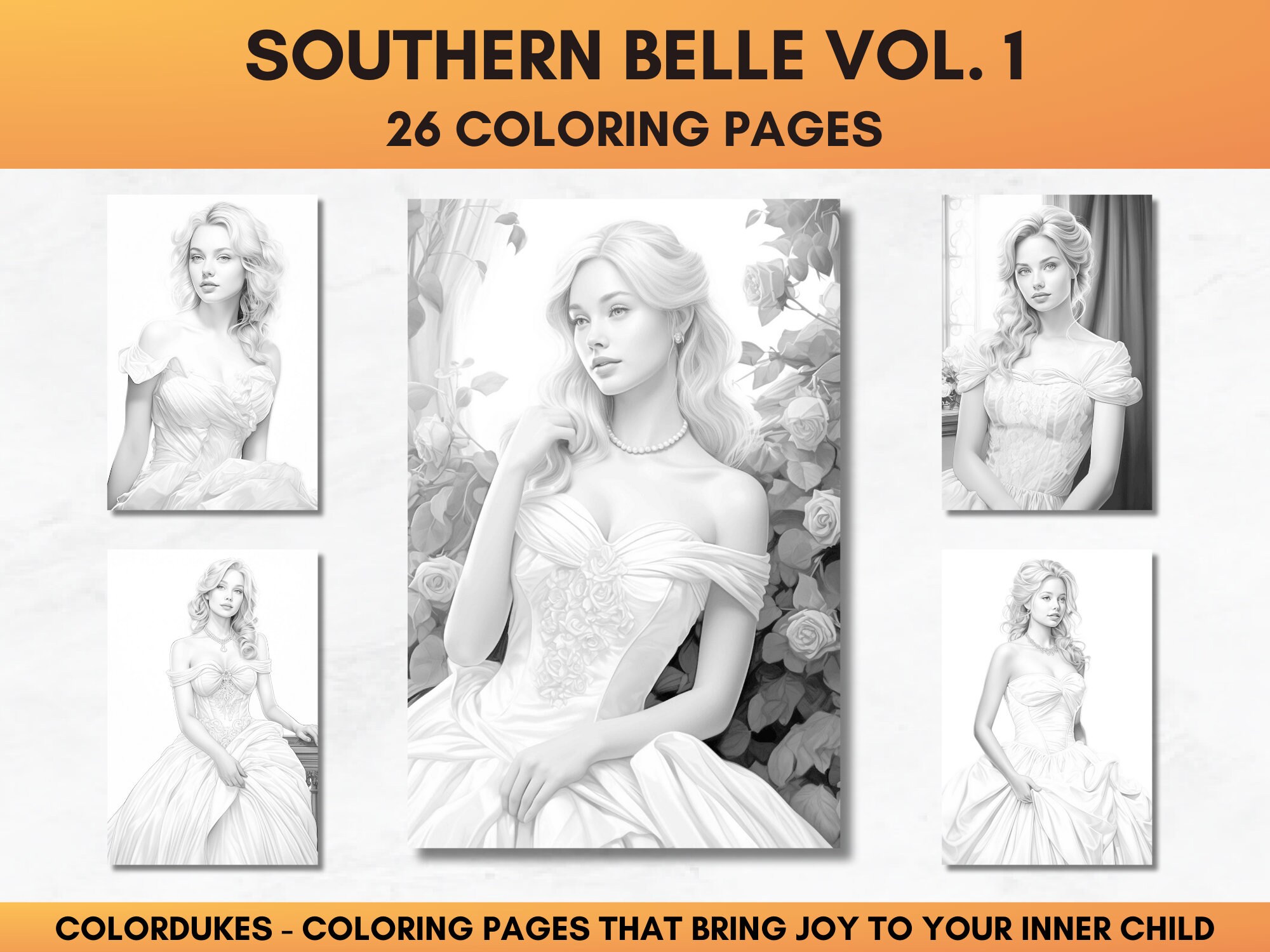 26 Southern Belle Coloring Pages, Wedding Dress Coloring Book for Adult ...