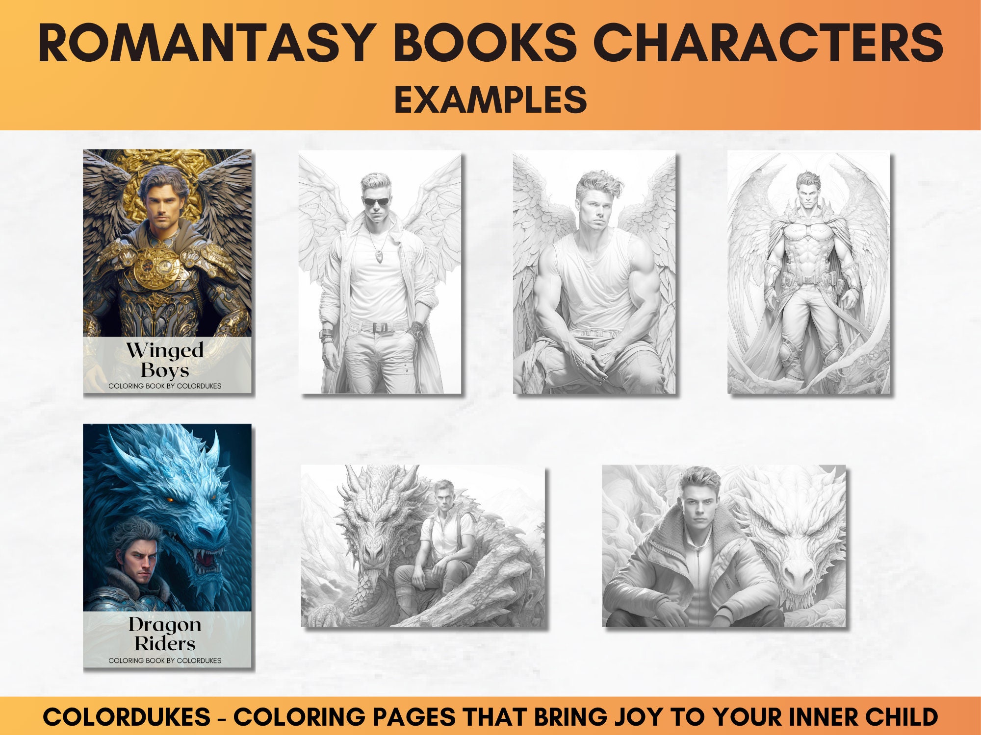 Romantasy Coloring Pages Bundle, Angels Warriors Dragons Coloring Book ...