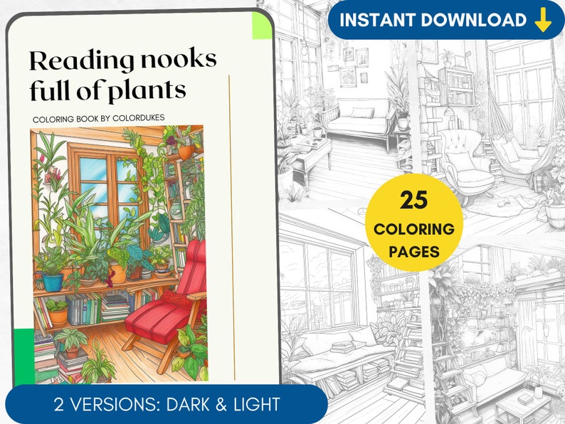 25 Coloring Pages, Reading Nooks Grayscale Adult Coloring Book ...