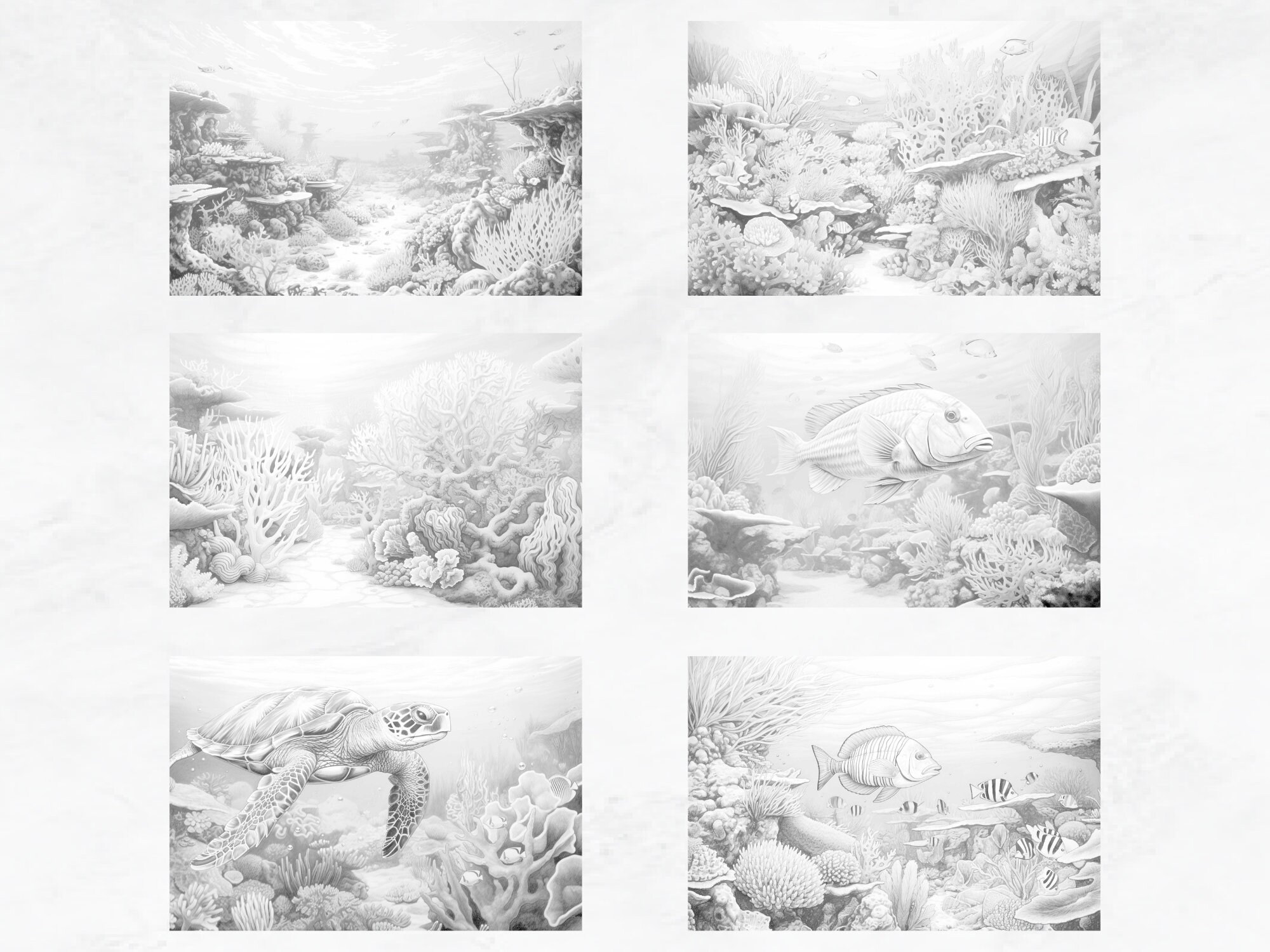 25 Coloring Pages, Coral Reef Coloring Book Summer Grayscale Coloring ...