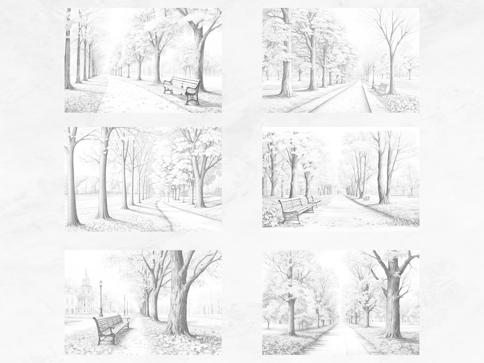 10 Coloring Pages Autumn Park Coloring Book Grayscale, Fall Coloring ...