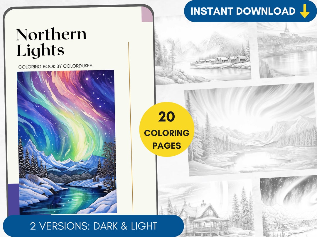 20 Coloring Pages Northern Lights Grayscale Adult Coloring Book ...