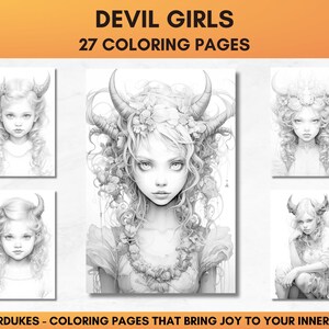 27 Devil Girls Coloring Pages for Adults, Realistic Halloween Coloring ...