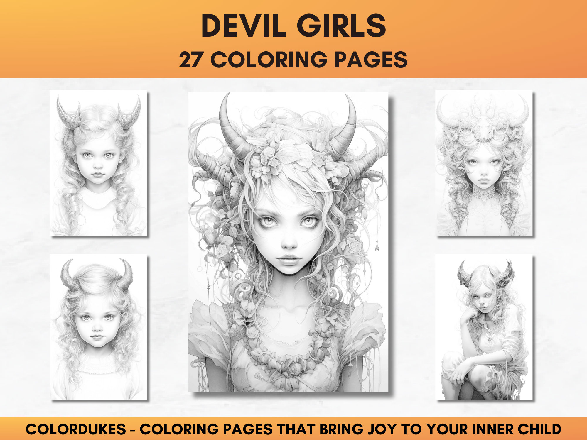 27 Devil Girls Coloring Pages for Adults, Realistic Halloween Coloring ...