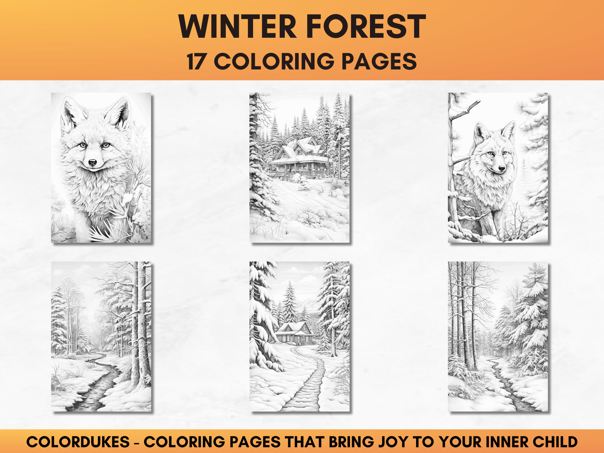 Winter Forest Coloring Pages in Grayscale, Snowy Trees Coloring Book ...