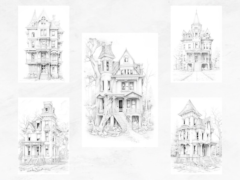 30 Coloring Pages Abandoned Houses Coloring Book for Adults, Ruined ...