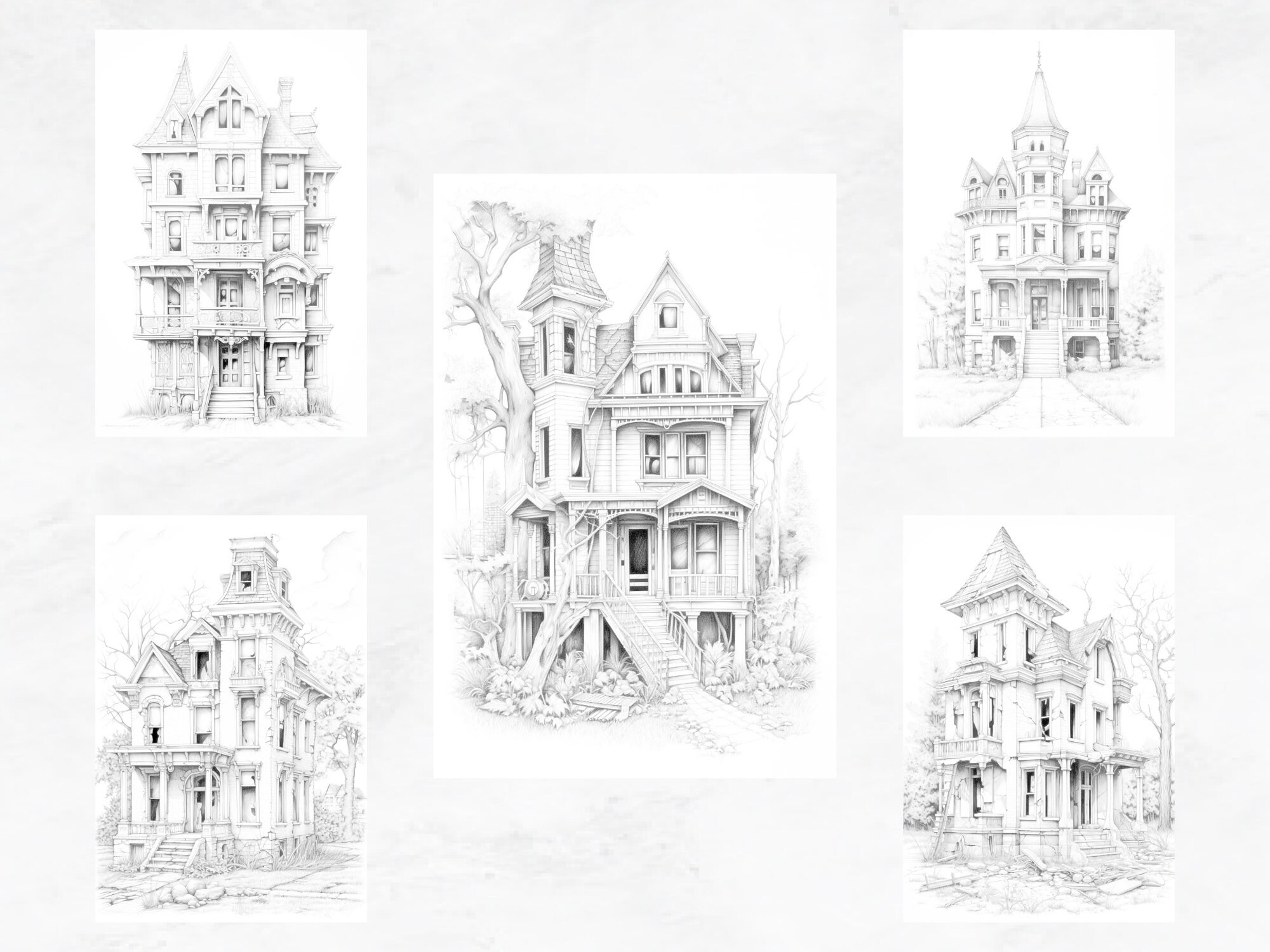 30 Coloring Pages Abandoned Houses Coloring Book for Adults, Ruined ...