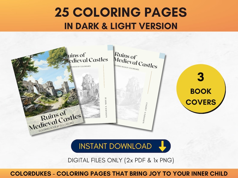 25 Adult Coloring Pages, Medieval Castles Coloring Book in Grayscale ...