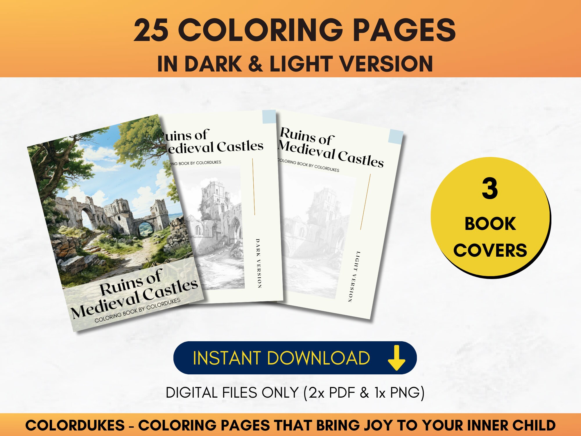 25 Adult Coloring Pages, Medieval Castles Coloring Book in Grayscale ...