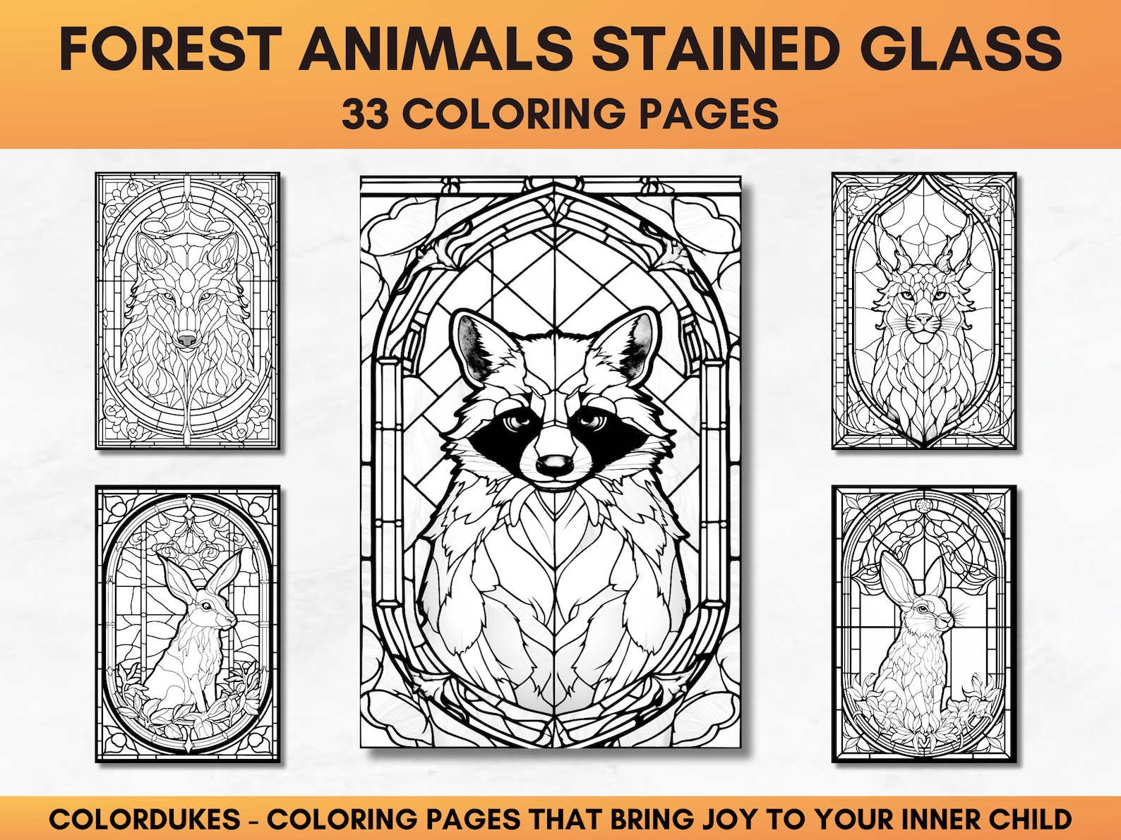 33 Stained Glass Coloring Pages of Forest Animals, Not Grayscale Adult ...