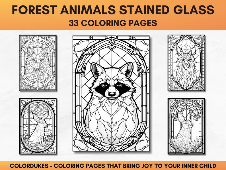 33 Stained Glass Coloring Pages of Forest Animals, Not Grayscale Adult ...