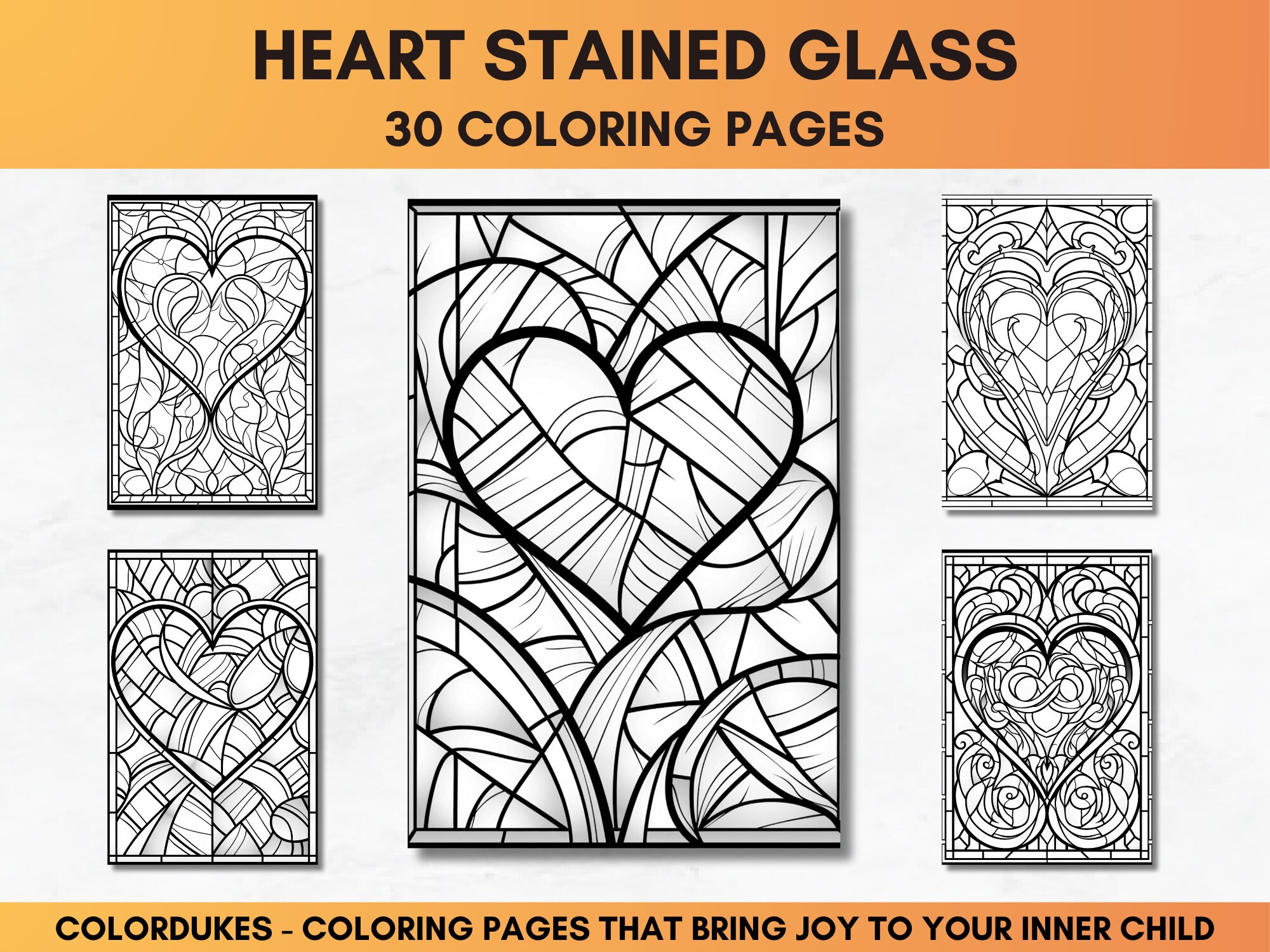Stained Glass Hearts Coloring Pages, Valentines Day Adult Coloring Book ...