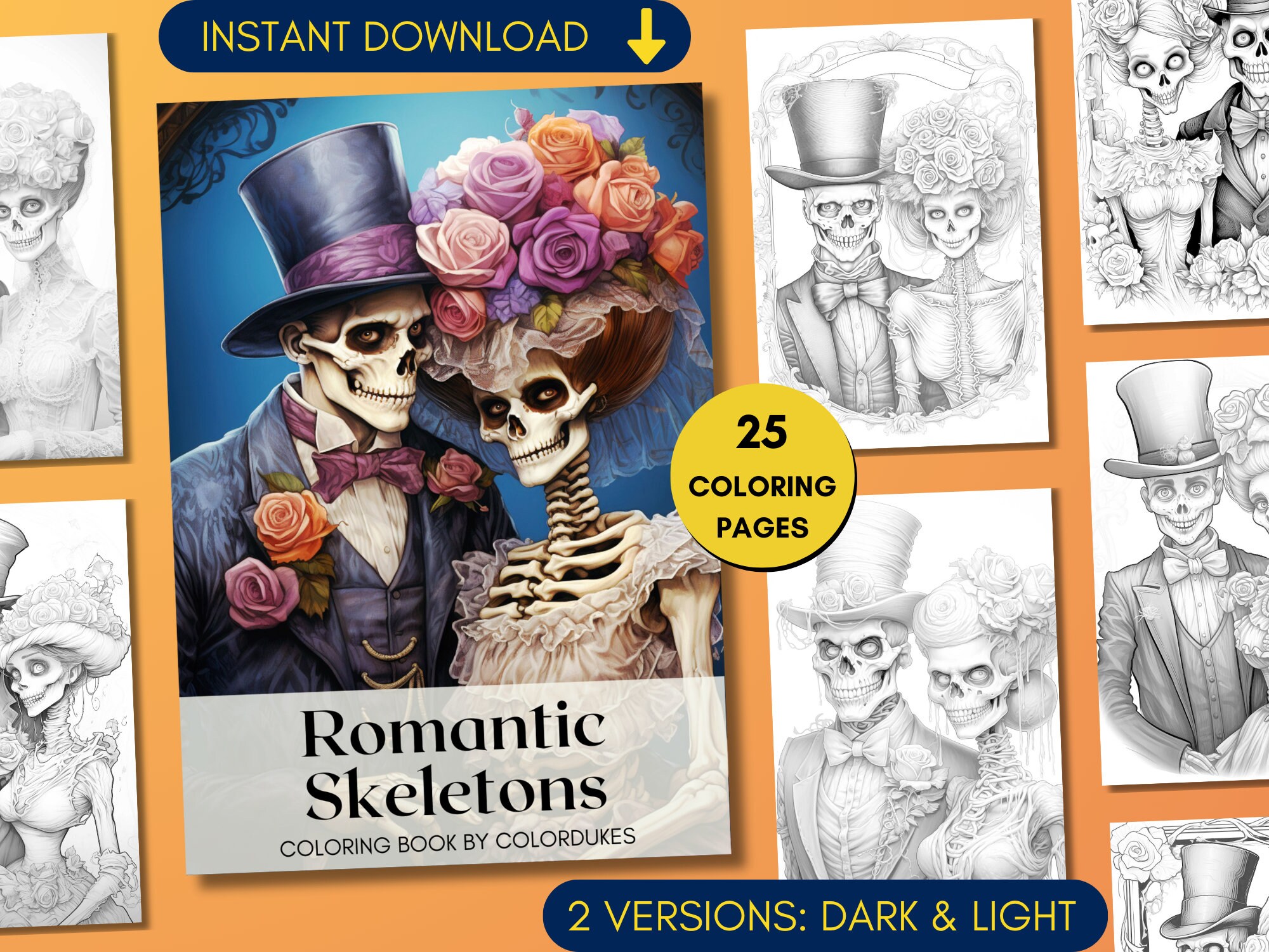 25 Romantic Skeletons Coloring Pages for Adults Halloween - Etsy