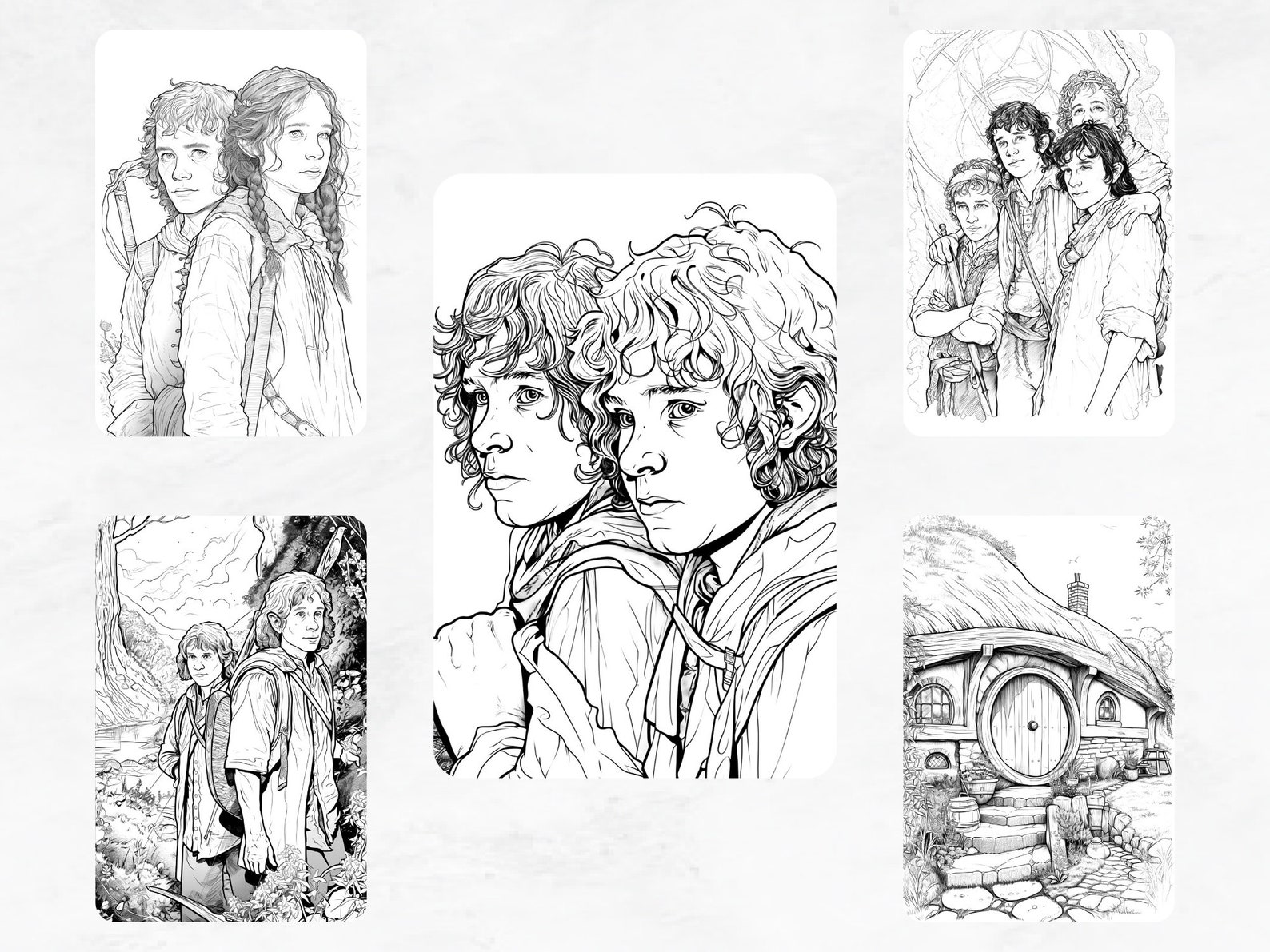 26 Coloring Pages, Elves and Hobbits, Grayscale Adult Coloring Book ...