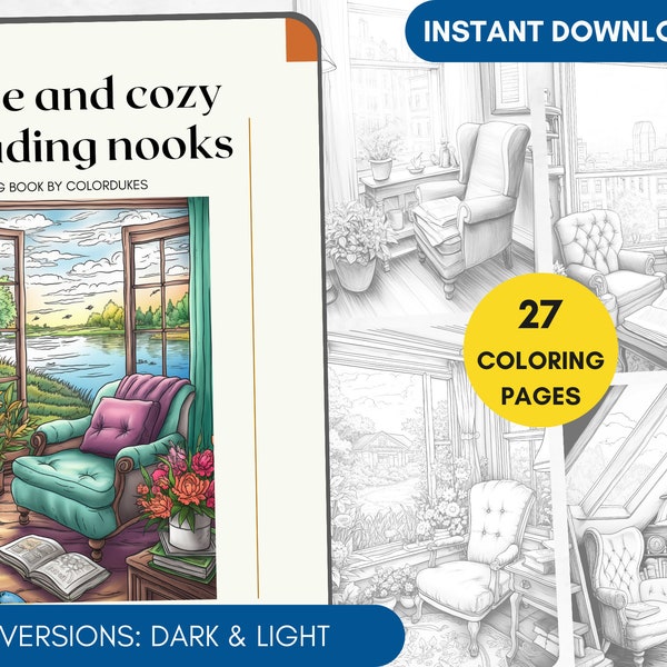 Book Nook Coloring Pages - Etsy