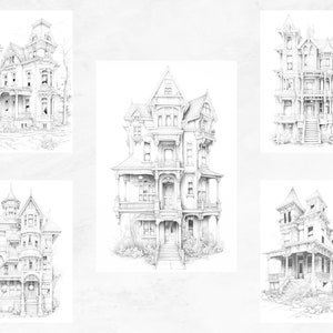 30 Coloring Pages Abandoned Houses Coloring Book for Adults, Ruined ...