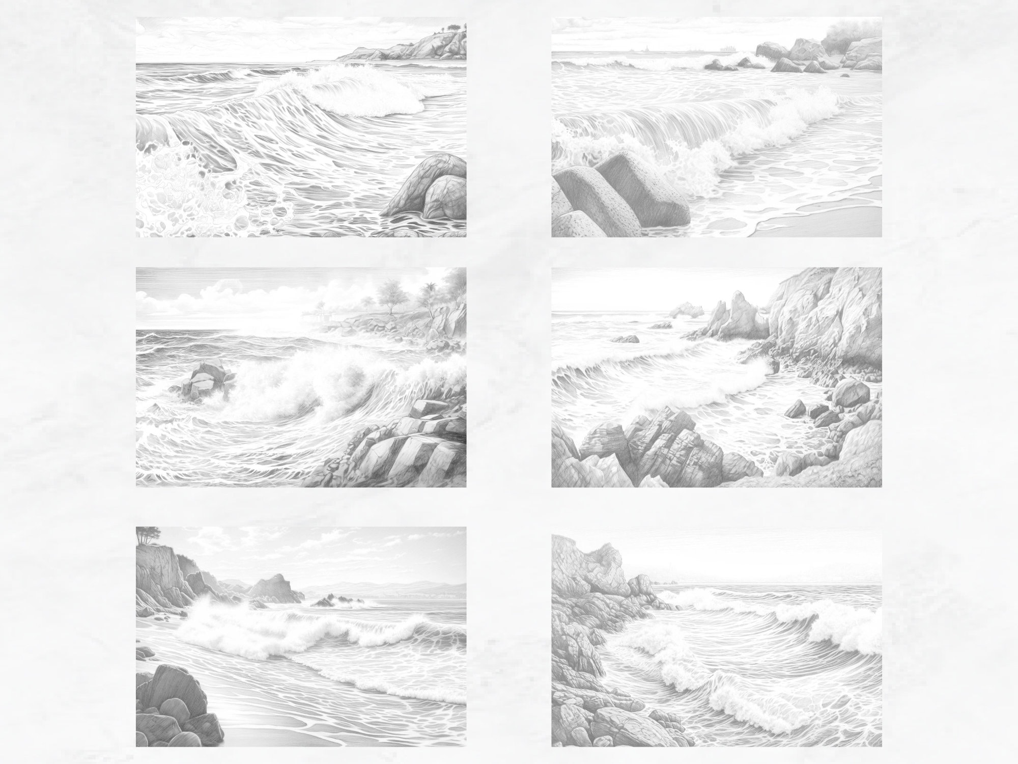 25 Coloring Pages, Sea Waves Grayscale Adult Coloring Book, Advanced ...