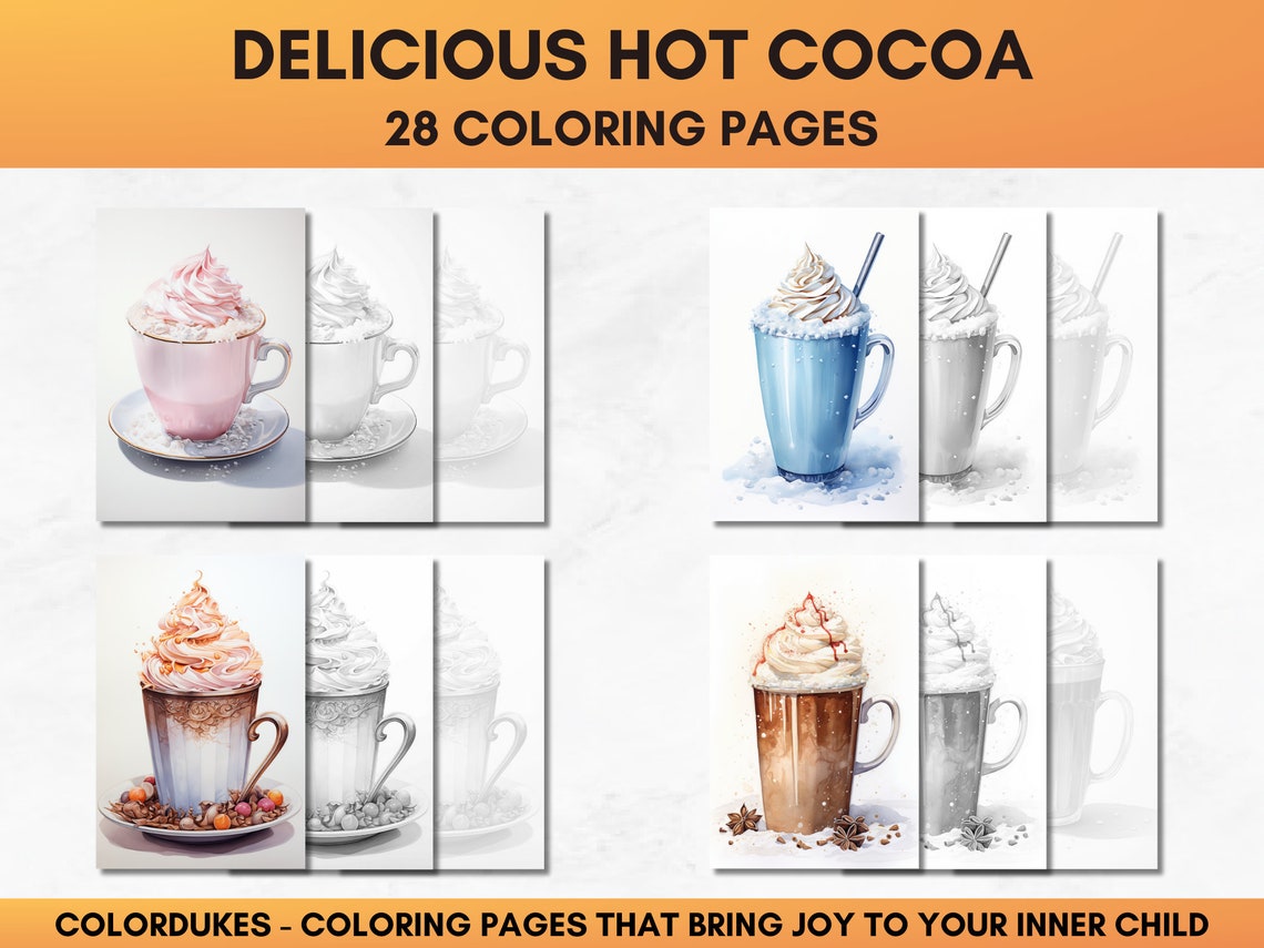 Hot Cocoa Coloring Pages Watercolor Coloring Book in - Etsy