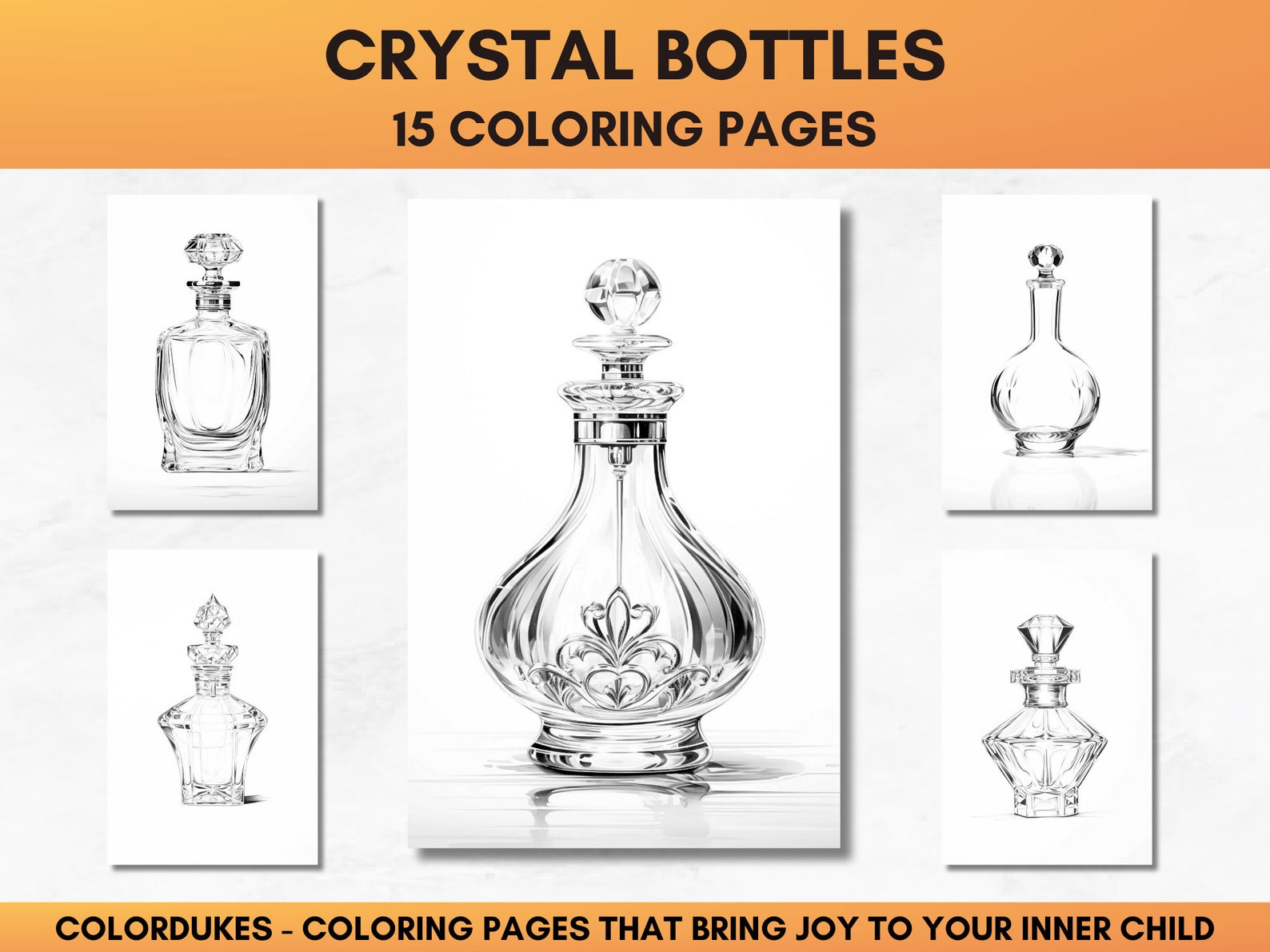 15 Crystal Bottles Coloring Pages, Potions Coloring Book for Adults ...