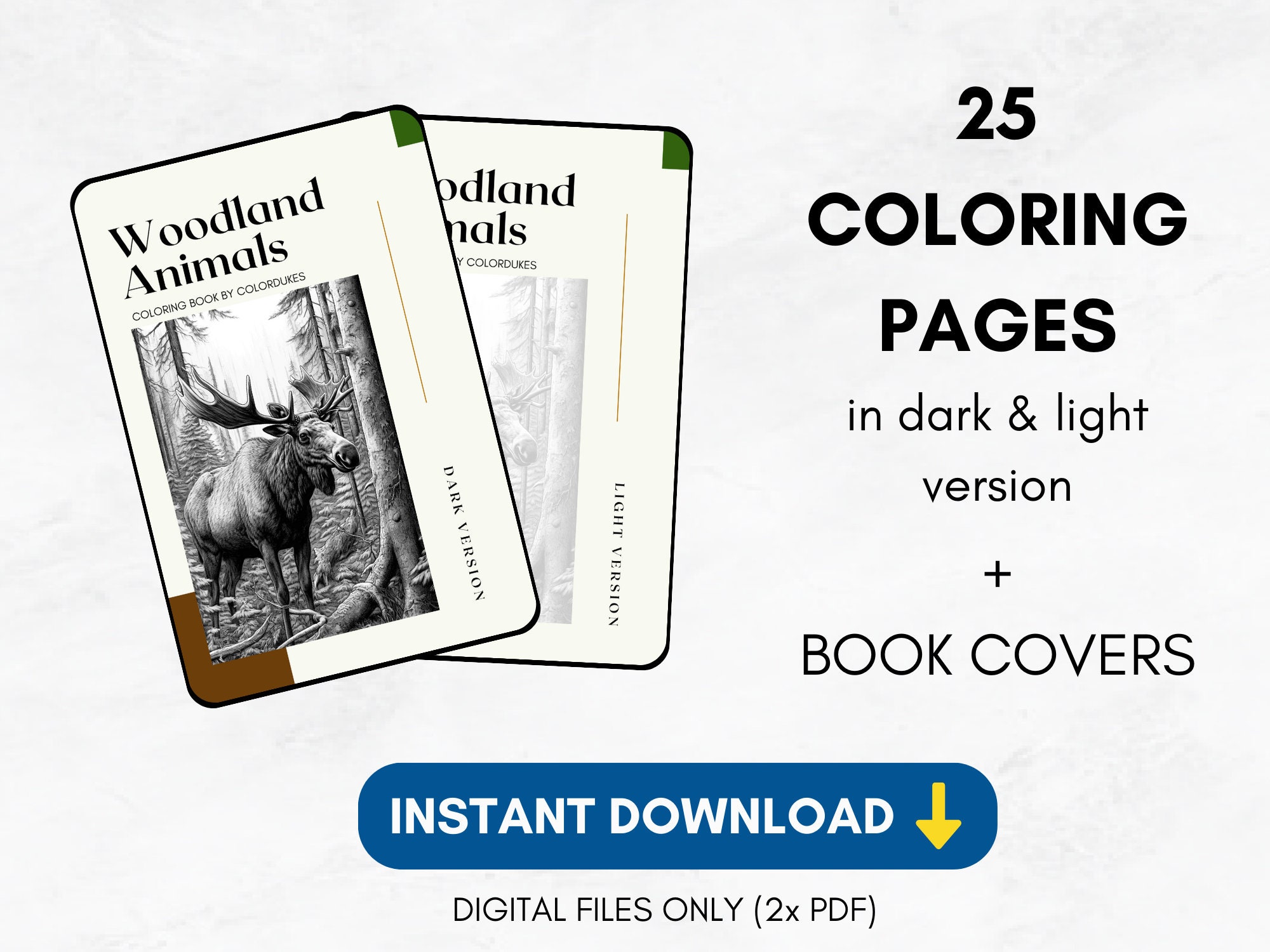 25 Coloring Pages, Woodland Animals Coloring Book, Grayscale Coloring ...