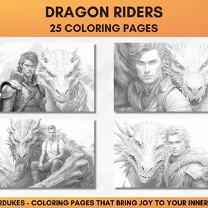 Dragon Riders Coloring Pages in Grayscale, Warrior Coloring Book for ...