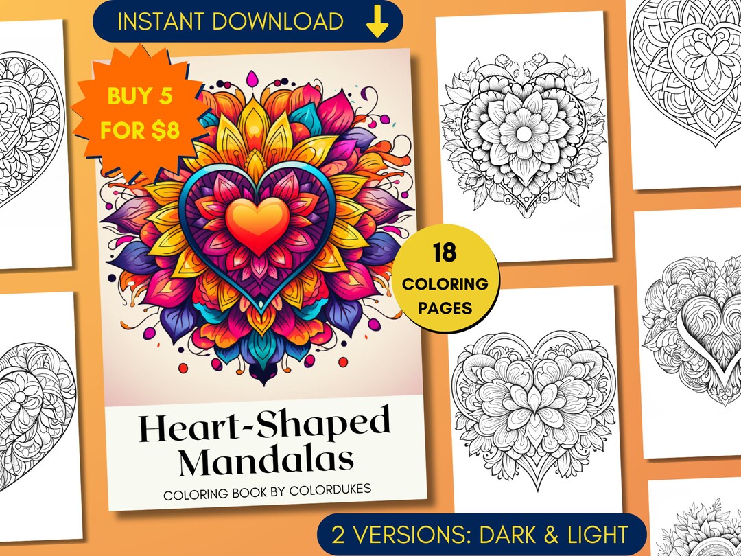Mandala Hearts Coloring Pages, Valentines Day Adult Coloring Book, Love ...