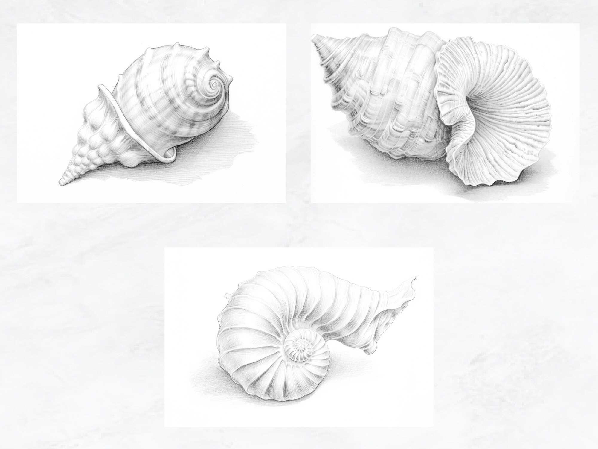 25 Coloring Pages, Sea Shells Coloring Book Summer Grayscale Coloring ...