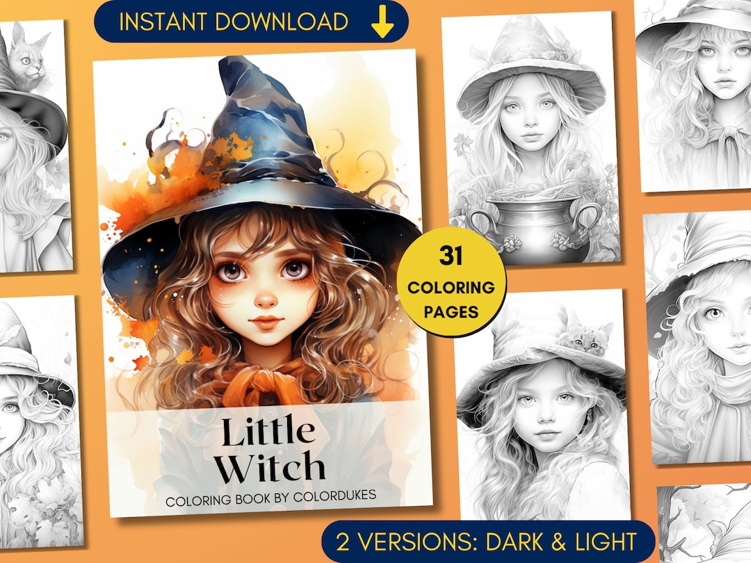 31 Little Witch Coloring Pages in Grayscale Realistic - Etsy