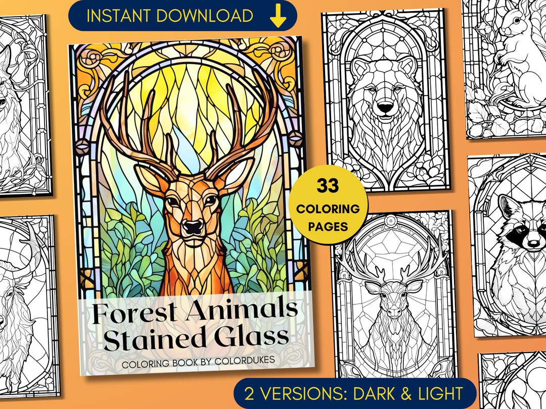 33 Stained Glass Coloring Pages of Forest Animals, Not Grayscale Adult ...